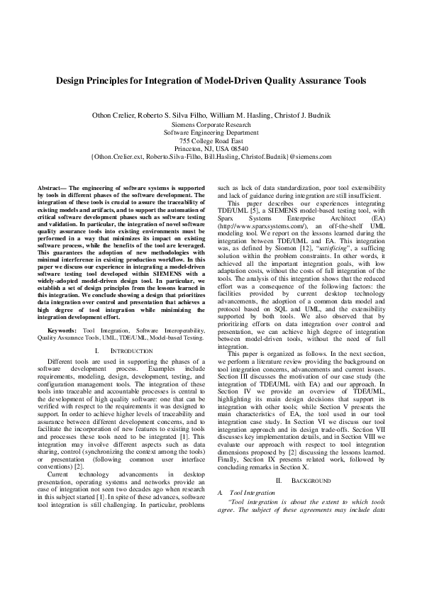 (PDF) Design Principles for Integration of Model-Driven Quality Assurance Tools
