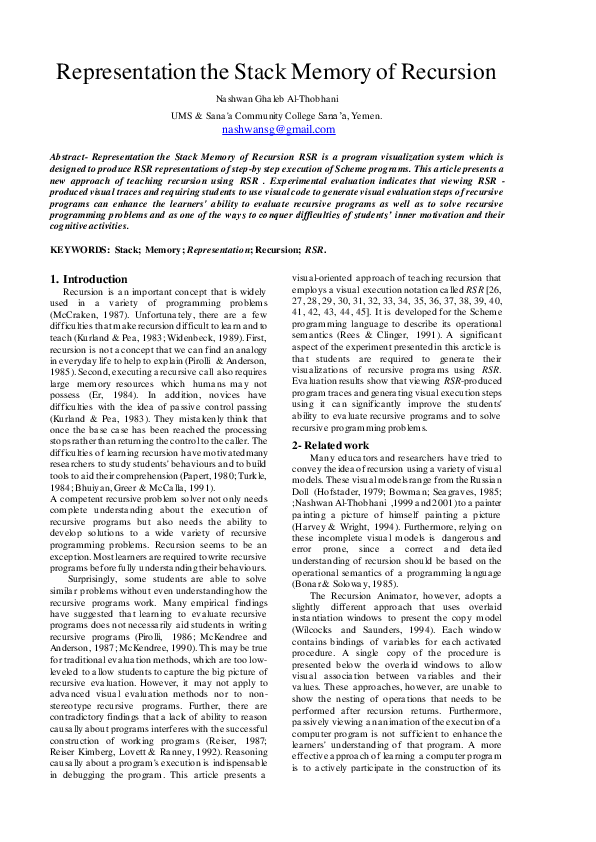 (PDF) Representation the Stack Memory of Recursion