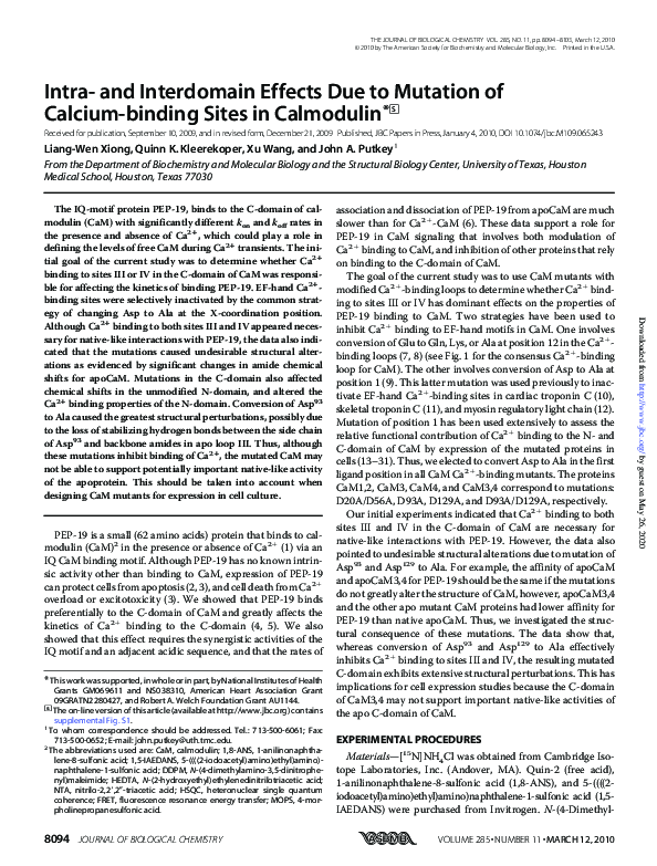 (PDF) Intra- and Interdomain Effects Due to Mutation of Calcium-binding ...