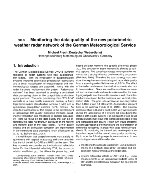 (PDF) Monitoring the data quality of the new polarimetric weather radar network of the German ...
