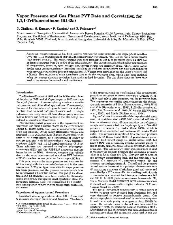 (PDF) Vapor Pressure and Gas Phase PVT Data and Correlation for 1,1,1 ...