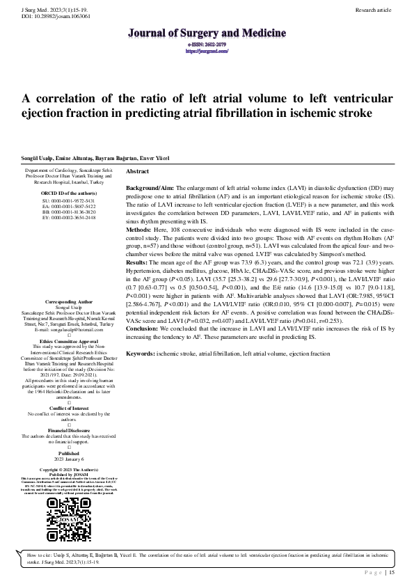 (PDF) A correlation of the ratio of left atrial volume to left ventricular ejection fraction in ...