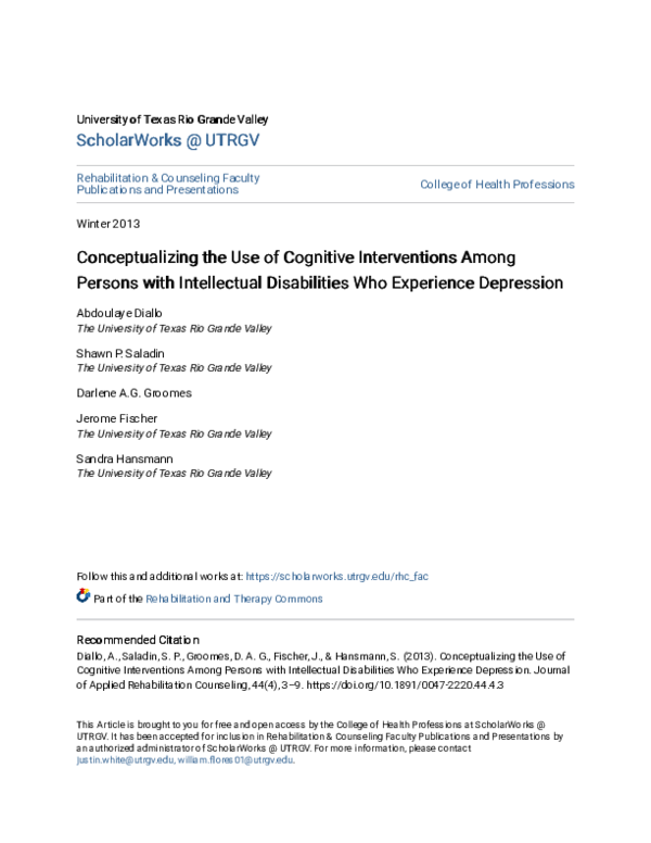 (PDF) Conceptualizing the Use of Cognitive Interventions Among Persons ...