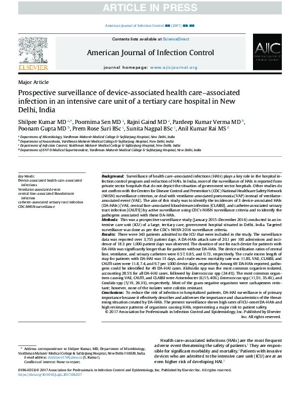 (PDF) Prospective surveillance of device-associated health care ...