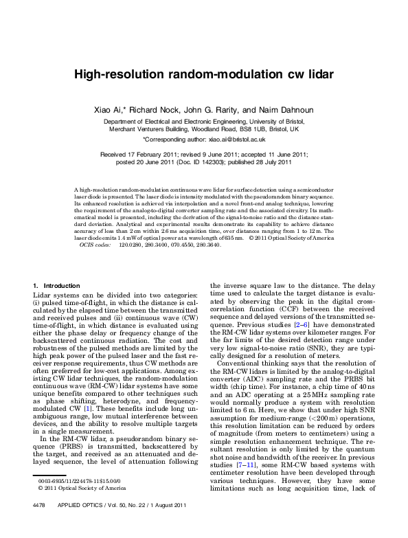 (PDF) High-resolution random-modulation cw lidar