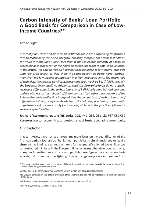 (PDF) Carbon Intensity of Banks’ Loan Portfolio : A Good Basis for ...