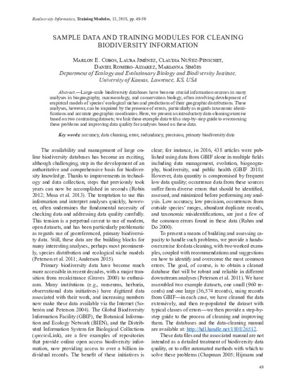 (PDF) Sample data and training modules for cleaning biodiversity ...