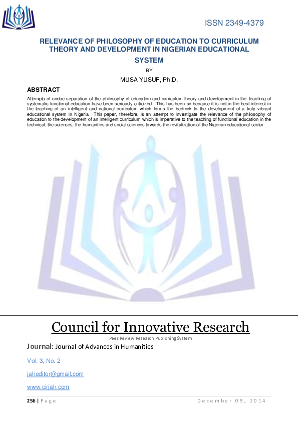 (PDF) Relevance of Philosophy of Education to Curriculum Theory and ...