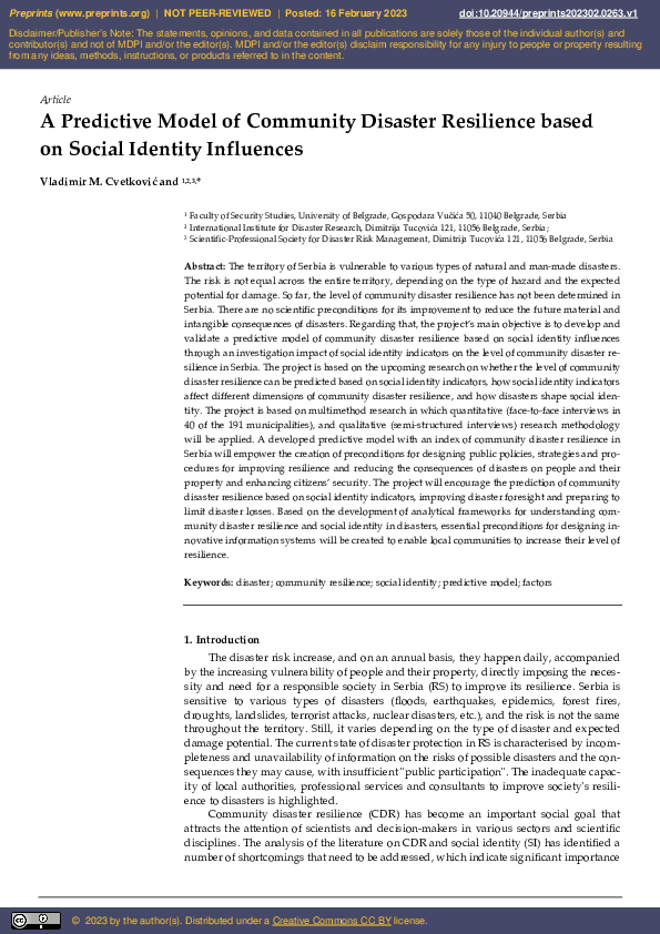 (PDF) A Predictive Model of Community Disaster Resilience based on ...