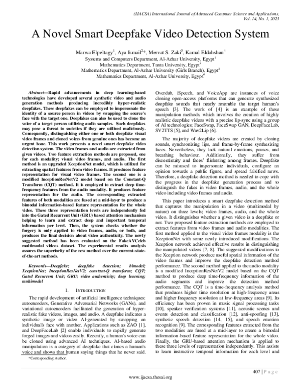 (PDF) A Novel Smart Deepfake Video Detection System