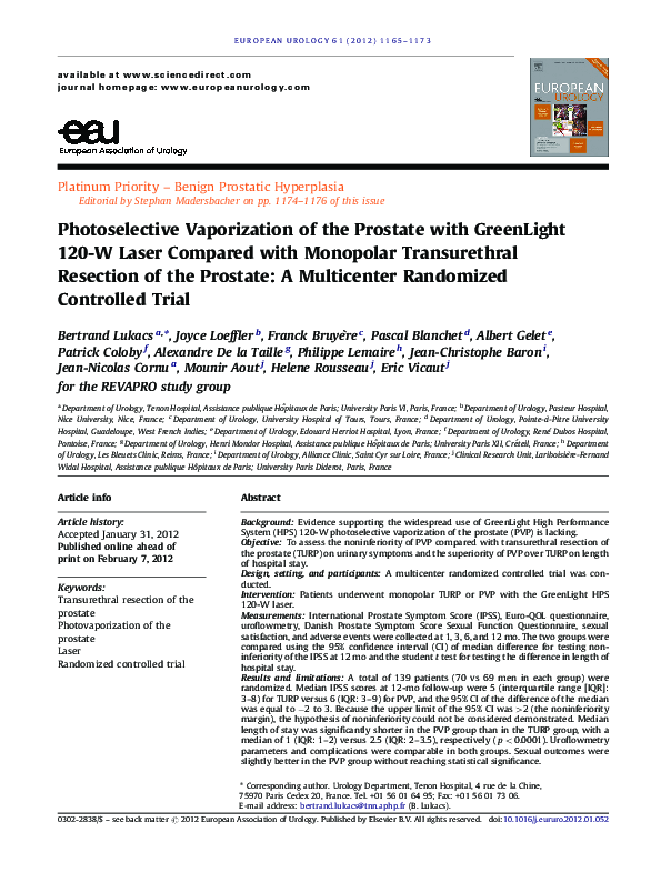 (PDF) Photoselective Vaporization of the Prostate with GreenLight 120-W ...