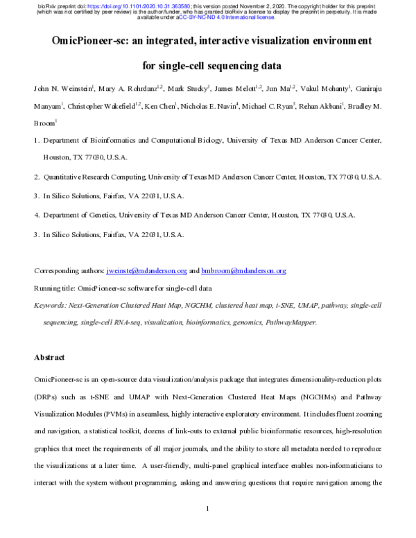 (PDF) OmicPioneer-sc: an integrated, interactive visualization environment for single-cell ...