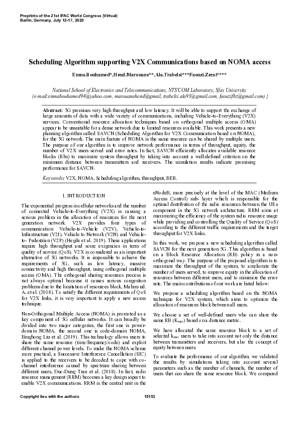 (PDF) Scheduling Algorithm supporting V2X Communications based on NOMA access