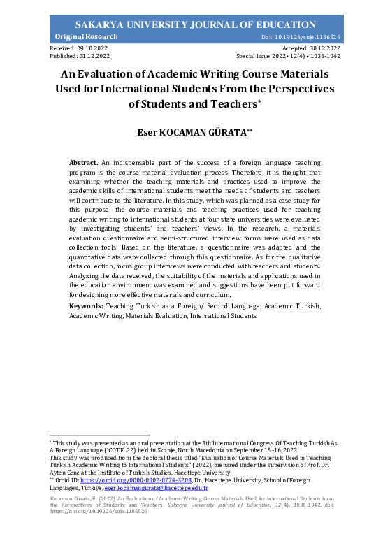 (PDF) An Evaluation of Academic Writing Course Materials Used for ...