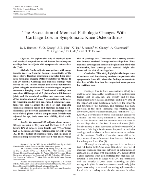 (PDF) The association of meniscal pathologic changes with cartilage ...