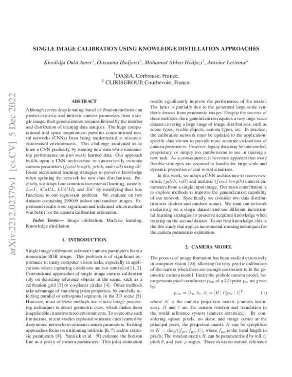 Pdf Single Image Calibration Using Knowledge Distillation Approaches