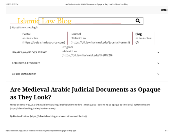 (PDF) Are Medieval Arabic Judicial Documents as Opaque as They Look?