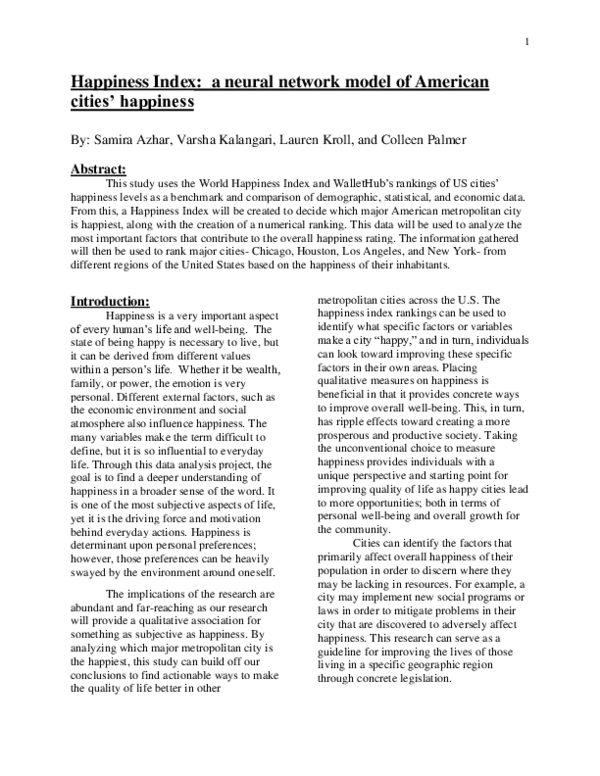 (PDF) Happiness Index: a neural network model of American cities’ happiness