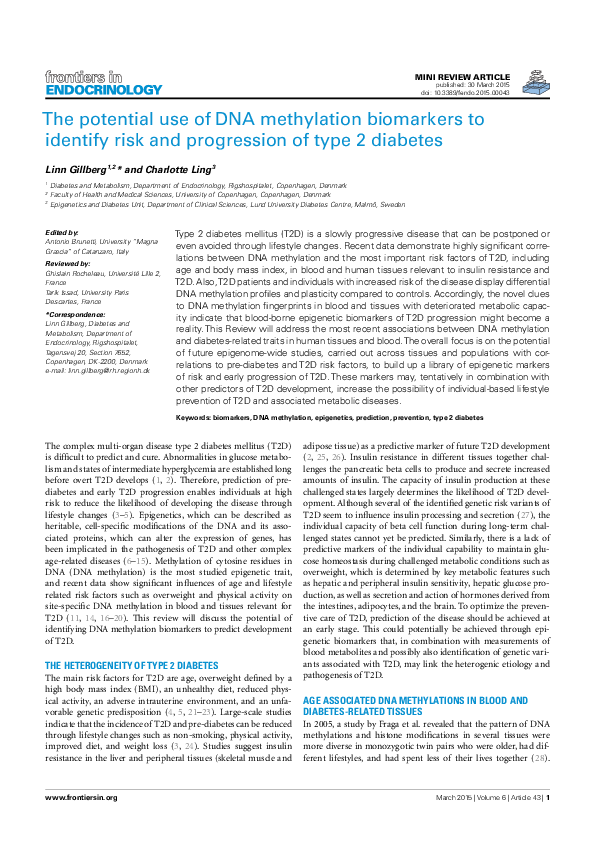 (PDF) The Potential Use of DNA Methylation Biomarkers to Identify Risk ...