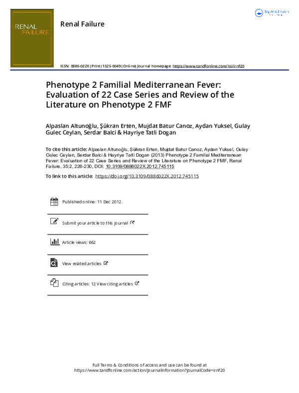 (PDF) Phenotype 2 Familial Mediterranean Fever: Evaluation of 22 Case ...