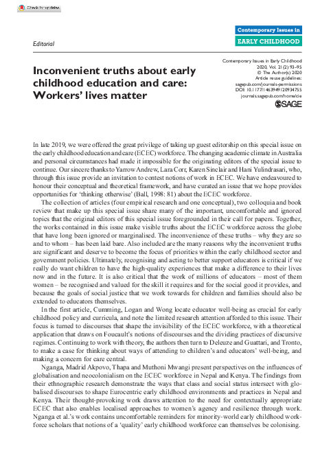 (PDF) Inconvenient truths about early childhood education and care ...