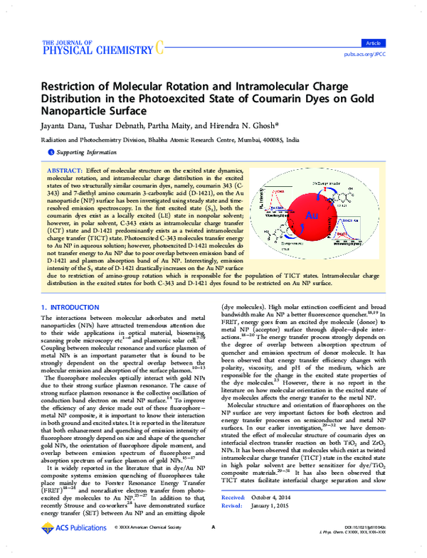 (PDF) Restriction of Molecular Rotation and Intramolecular Charge ...