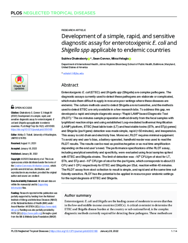 (PDF) Development of a simple, rapid, and sensitive diagnostic assay for enterotoxigenic E. coli ...