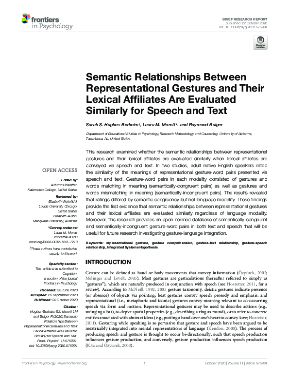 (PDF) Semantic Relationships Between Representational Gestures and ...