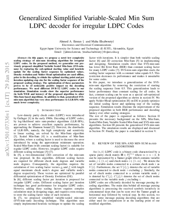 Pdf Generalized Simplified Variable Scaled Min Sum Ldpc Decoder For Irregular Ldpc Codes