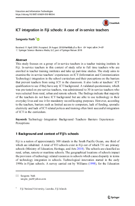 (PDF) ICT integration in Fiji schools: A case of in-service teachers