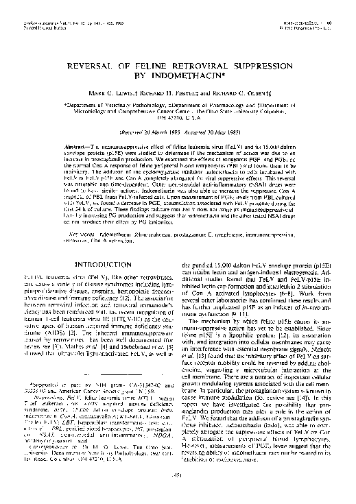 (PDF) Reversal of feline retroviral suppression by indomethacin
