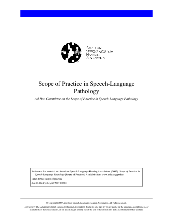 (PDF) Scope of Practice in Speech-Language Pathology