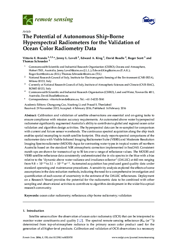 Pdf The Potential Of Autonomous Ship Borne Hyperspectral Radiometers For The Validation Of