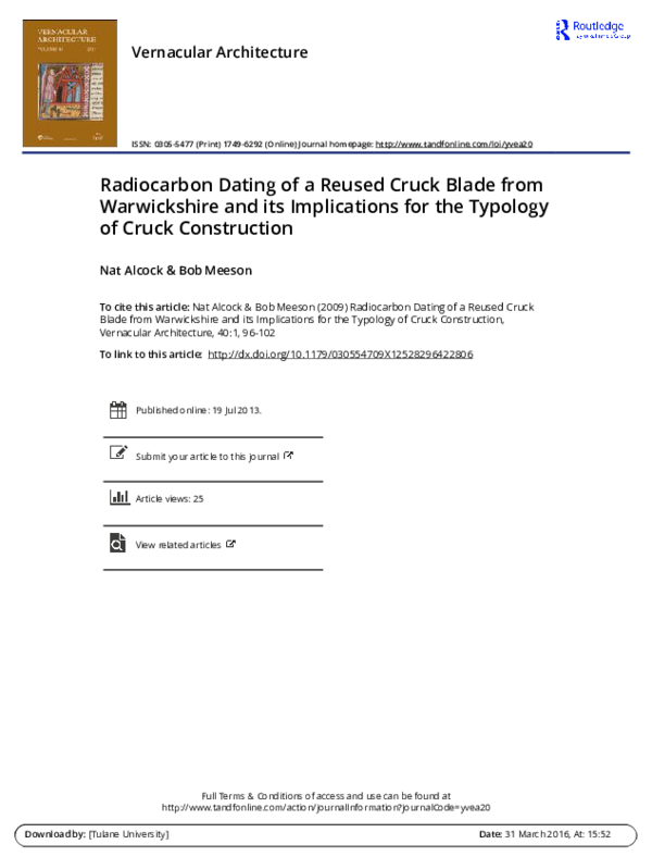 (PDF) Radiocarbon Dating of a Reused Cruck Blade from Warwickshire and ...
