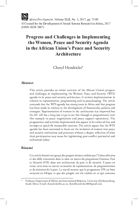 (PDF) Progress and Challenges in Implementing the Women, Peace and ...