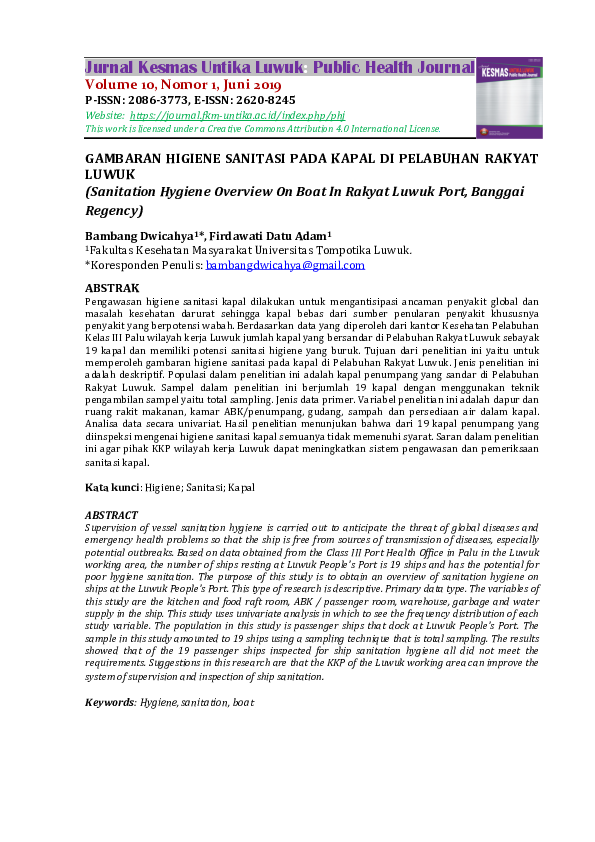 (PDF) Gambaran Higiene Sanitasi Pada Kapal di Pelabuhan Rakyat Luwuk