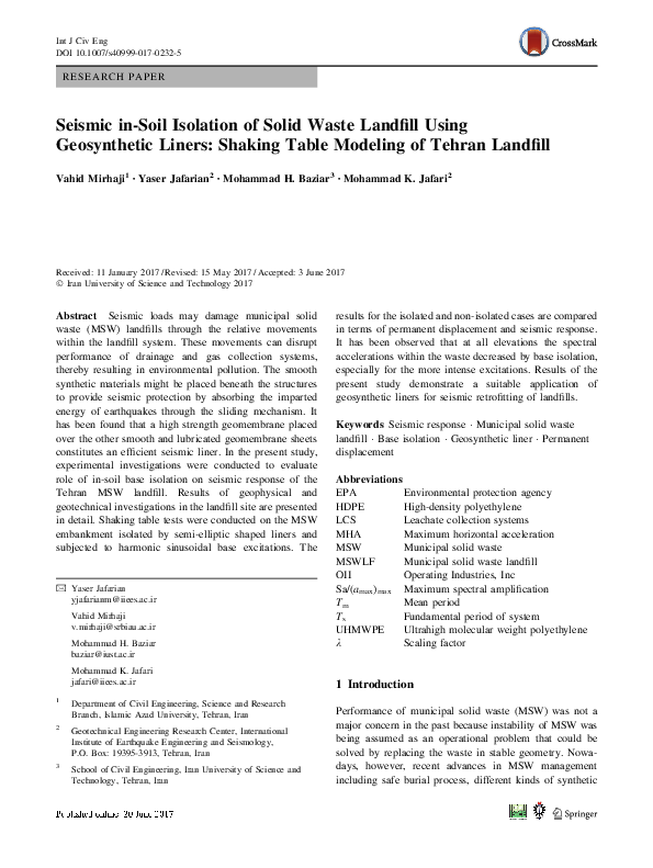 (PDF) Seismic in-Soil Isolation of Solid Waste Landfill Using ...