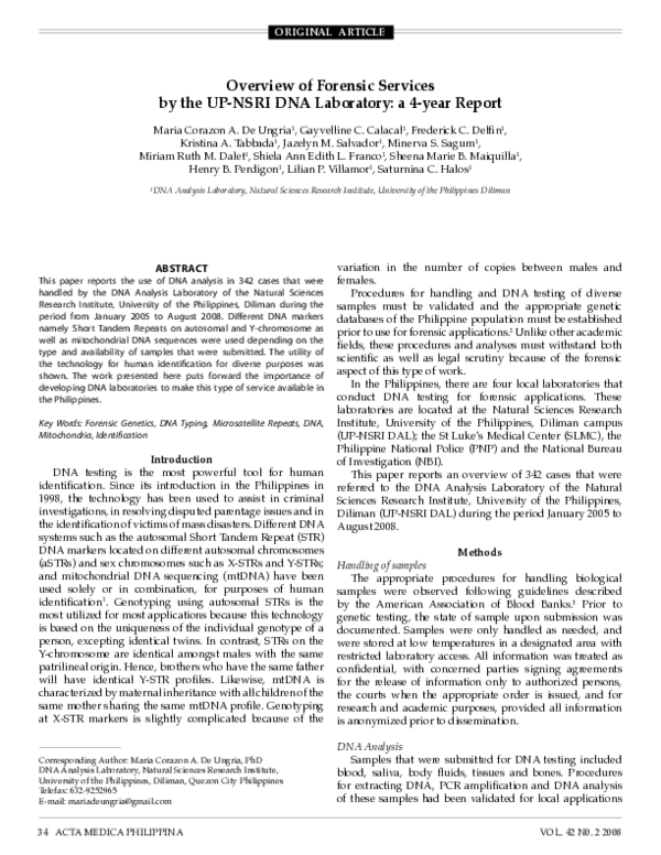 (PDF) Overview of Forensic Services by the UP-NSRI DNA Laboratory: a 4 ...