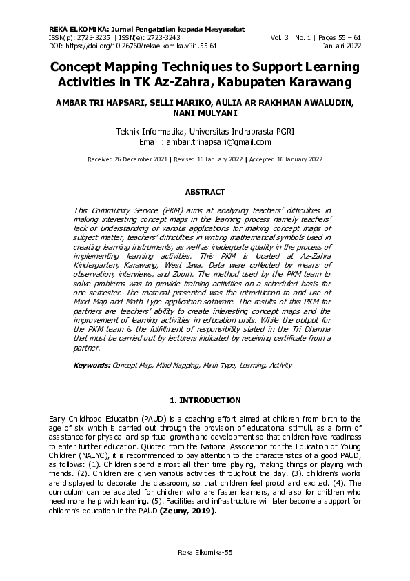 (PDF) Concept Mapping Techniques to Support Learning Activities in TK Az-Zahra, Kabupaten Karawang