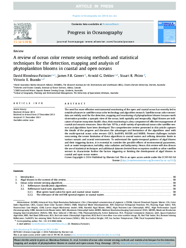 Pdf A Review Of Ocean Color Remote Sensing Methods And Statistical Techniques For The 