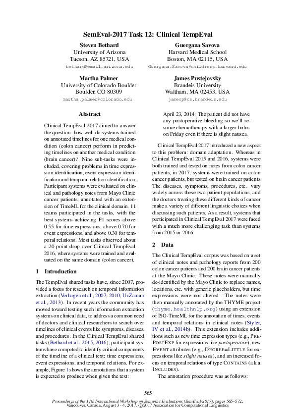 (PDF) SemEval-2017 Task 12: Clinical TempEval