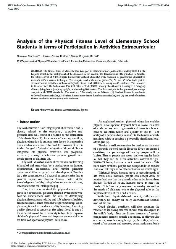 (PDF) Analysis of the Physical Fitness Level of Elementary School ...