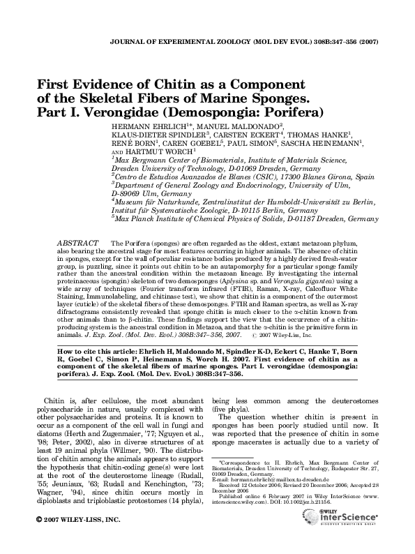 (PDF) First evidence of chitin as a component of the skeletal fibers of ...