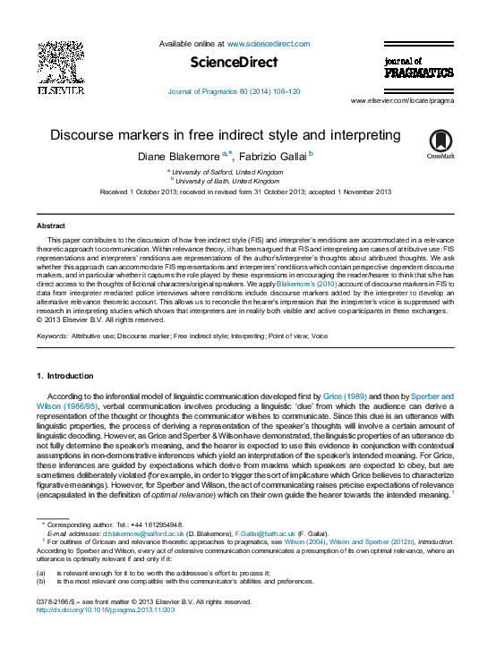 (PDF) Discourse markers in free indirect style and interpreting