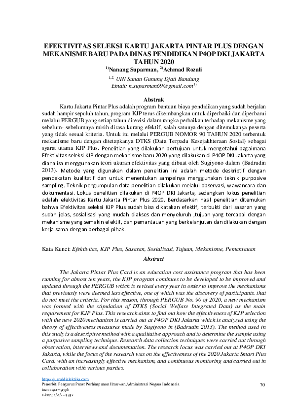 (PDF) Efektivitas Seleksi Kartu Jakarta Pintar Plus Dengan Mekanisme ...