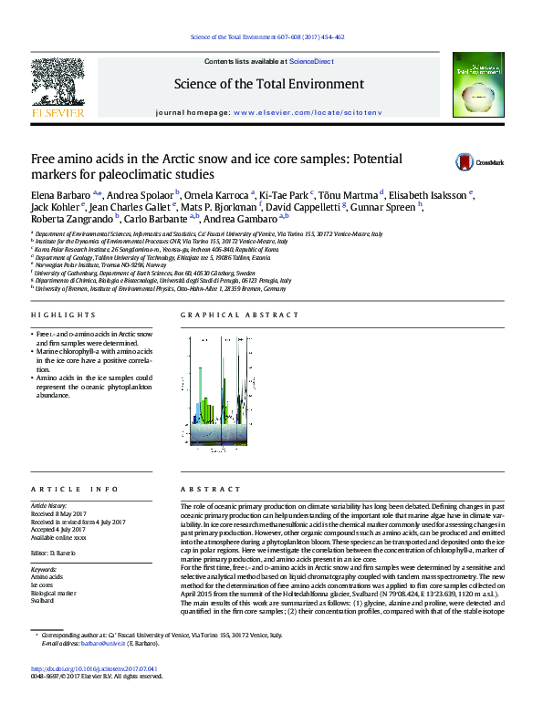 (PDF) Free amino acids in the Arctic snow and ice core samples ...