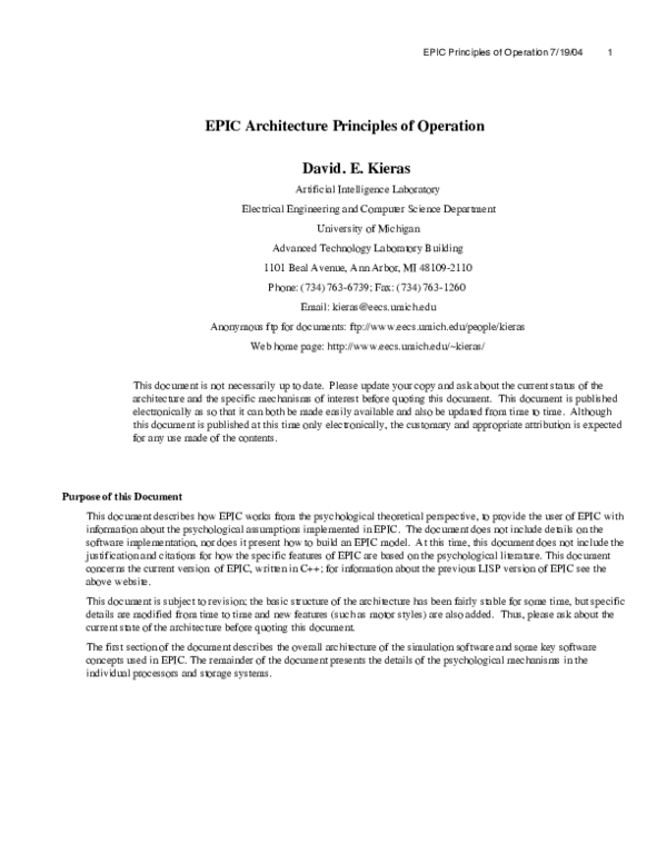 (PDF) The Epic architecture: principles of operation