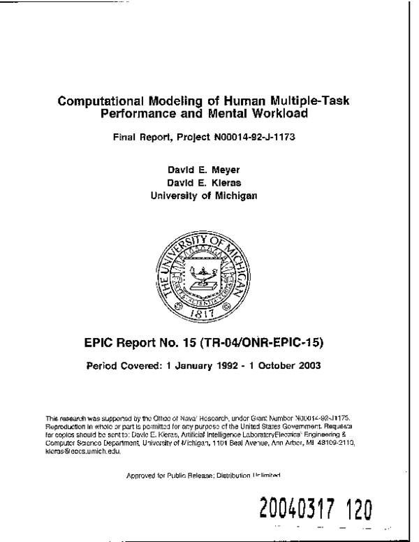 (PDF) Computational Modeling of Human Multiple-Task Performance and Mental Workload