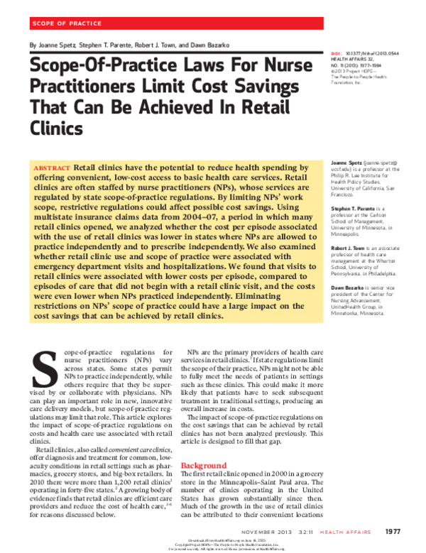 (PDF) Scope-of-practice laws for nurse practitioners limit cost savings ...