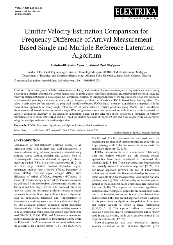 (PDF) Enhancing Emitter Velocity Estimation with FDOA